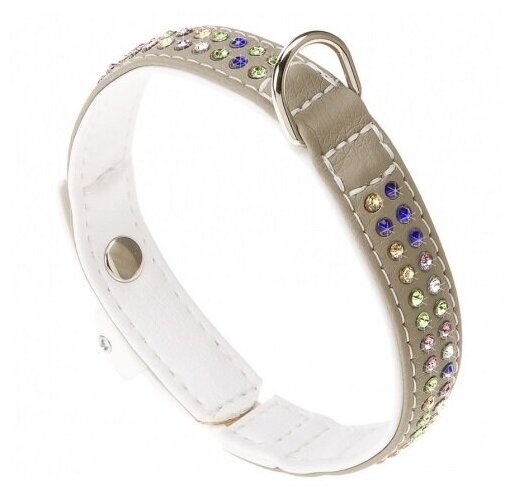 Ferplast ошейник кожаный Lux C15/28 15мм*28см, Бело-серый со стразами