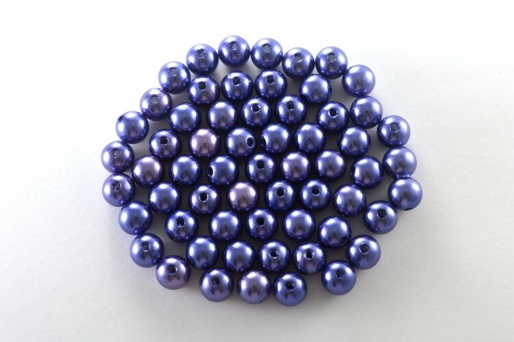 Бусины акриловые круглые 10мм, отверстие 1мм, цвет синий, имитация жемчуга, 530-029, 10г (около 20шт)