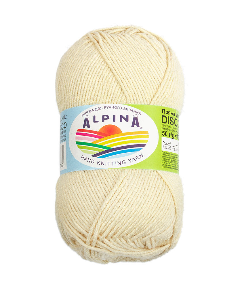 Пряжа ALPINA "DISCO" 86% хлопок, 14% полиамид 50 г 150 м №03 экрю