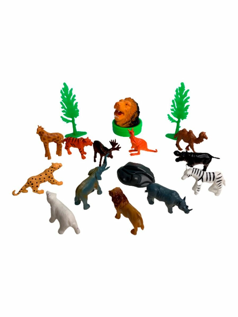 Набор из 12 фигурок "Дикие животные" + 3 декорации в тубусе