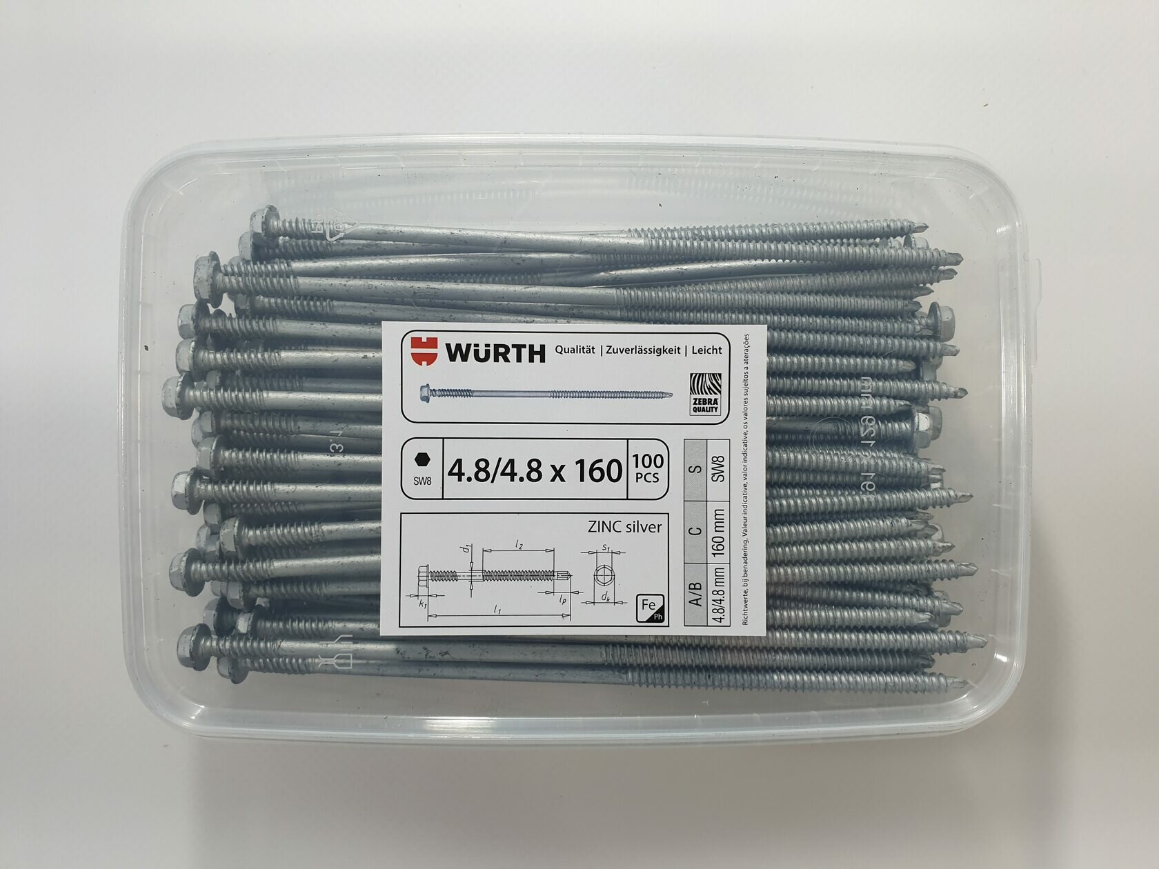 Кровельный шуруп 4.8/4.8x160 (100 pcs) WURTH, Германия