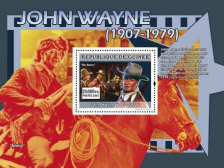 Почтовые марки Гвинея 2007г. "Кино - Джон Уэйн 1907-1979" Актеры, Кино MNH