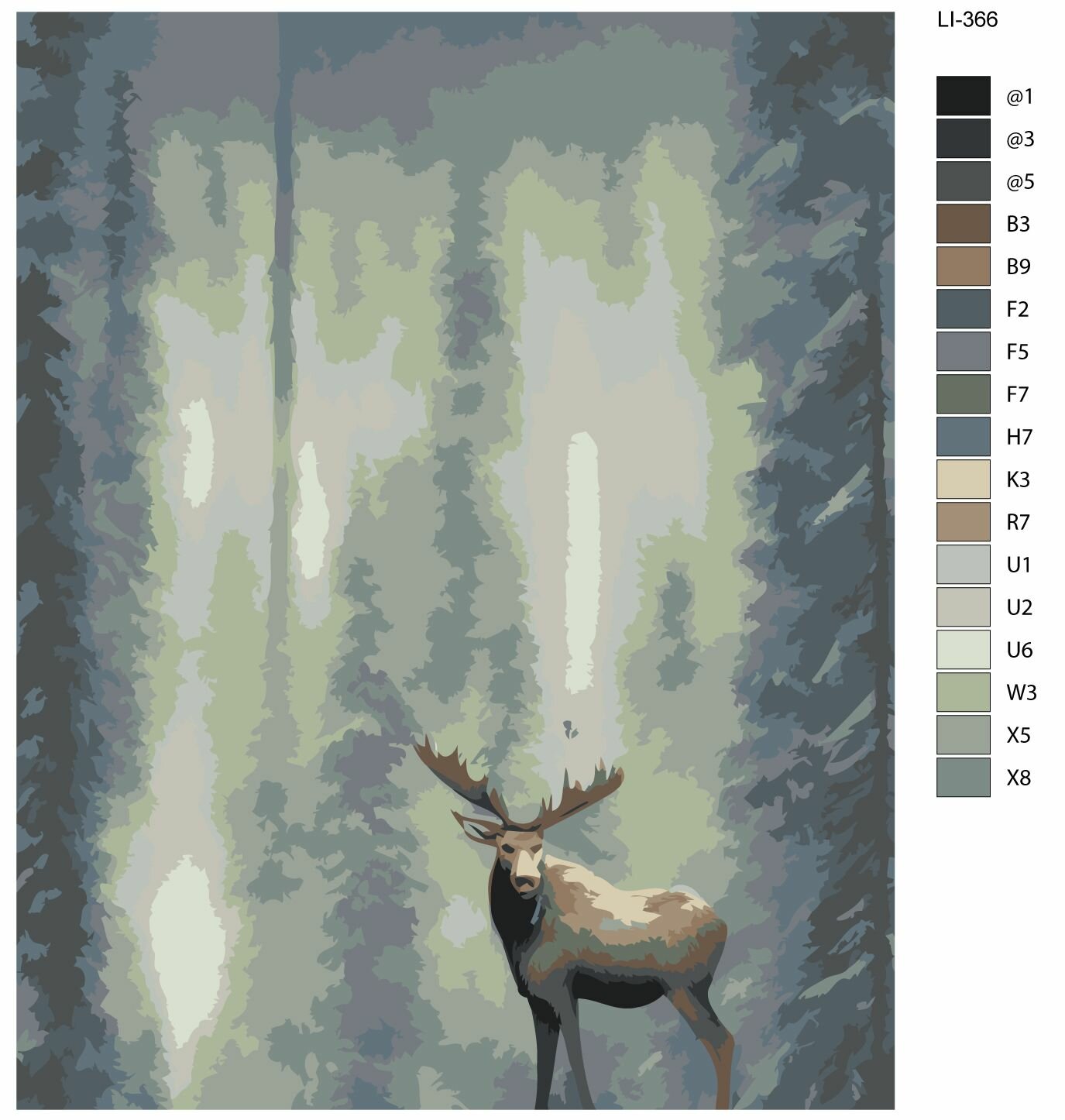 Картина по номерам,"Живопись по номерам", 100 x 125, LI-366, олень в лесу,