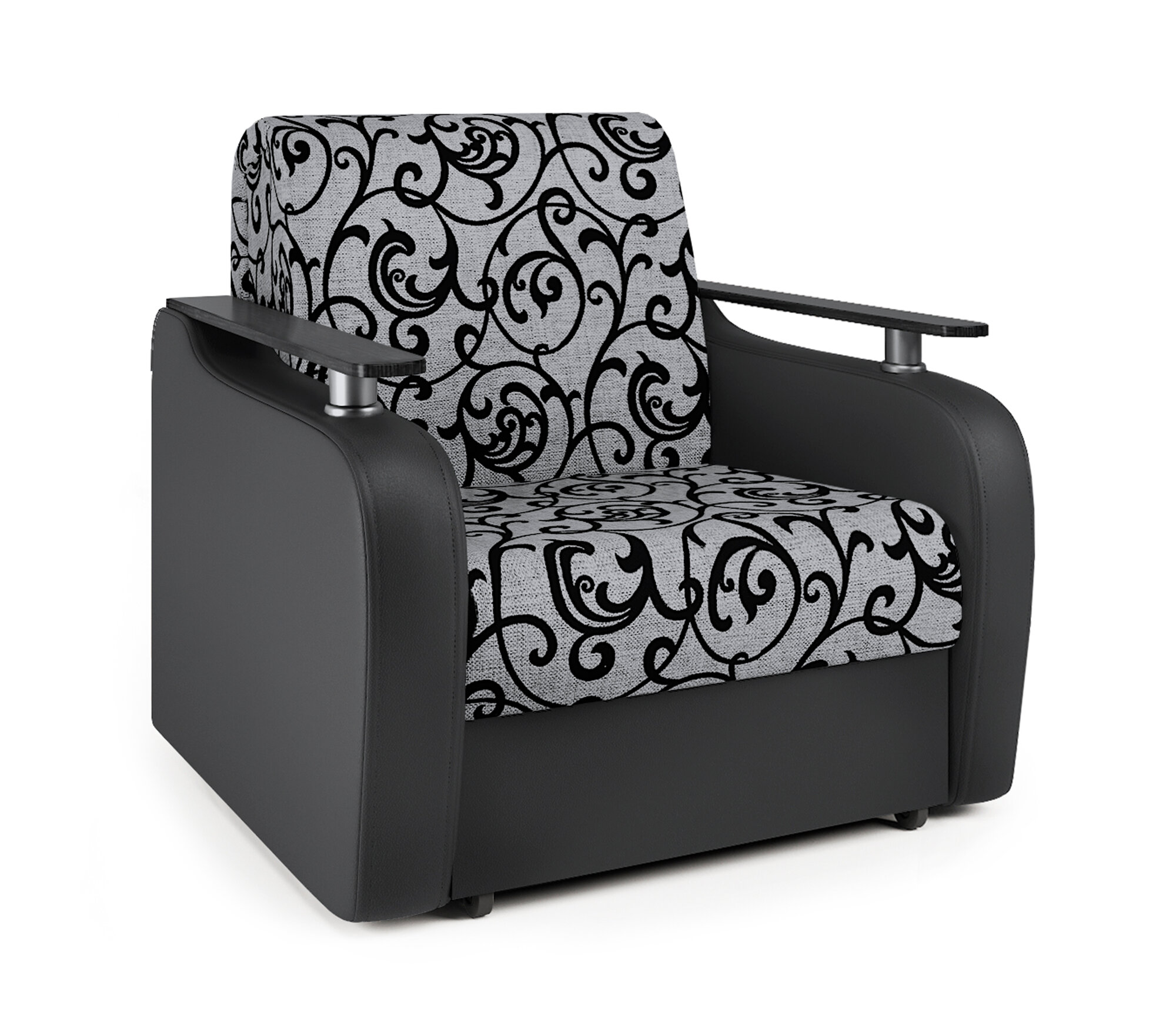 Кресло-кровать Гранд Д раскладное аккордеон, с ящиком, 90х194 см, экокожа черная и узоры