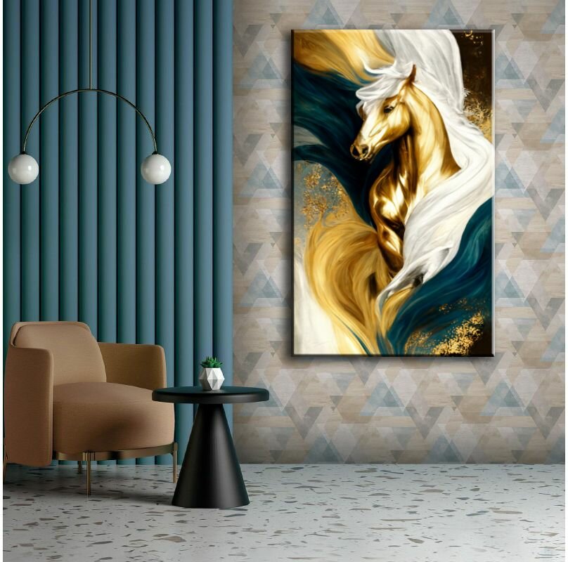 Картина для интерьера на холсте "Золотая лошадь" 50х70 см