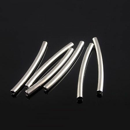 Бусина металлическая, 20х1.5мм, Корея, трубочка изогнутая, базовый материал - латунь, под родий, 2 шт.