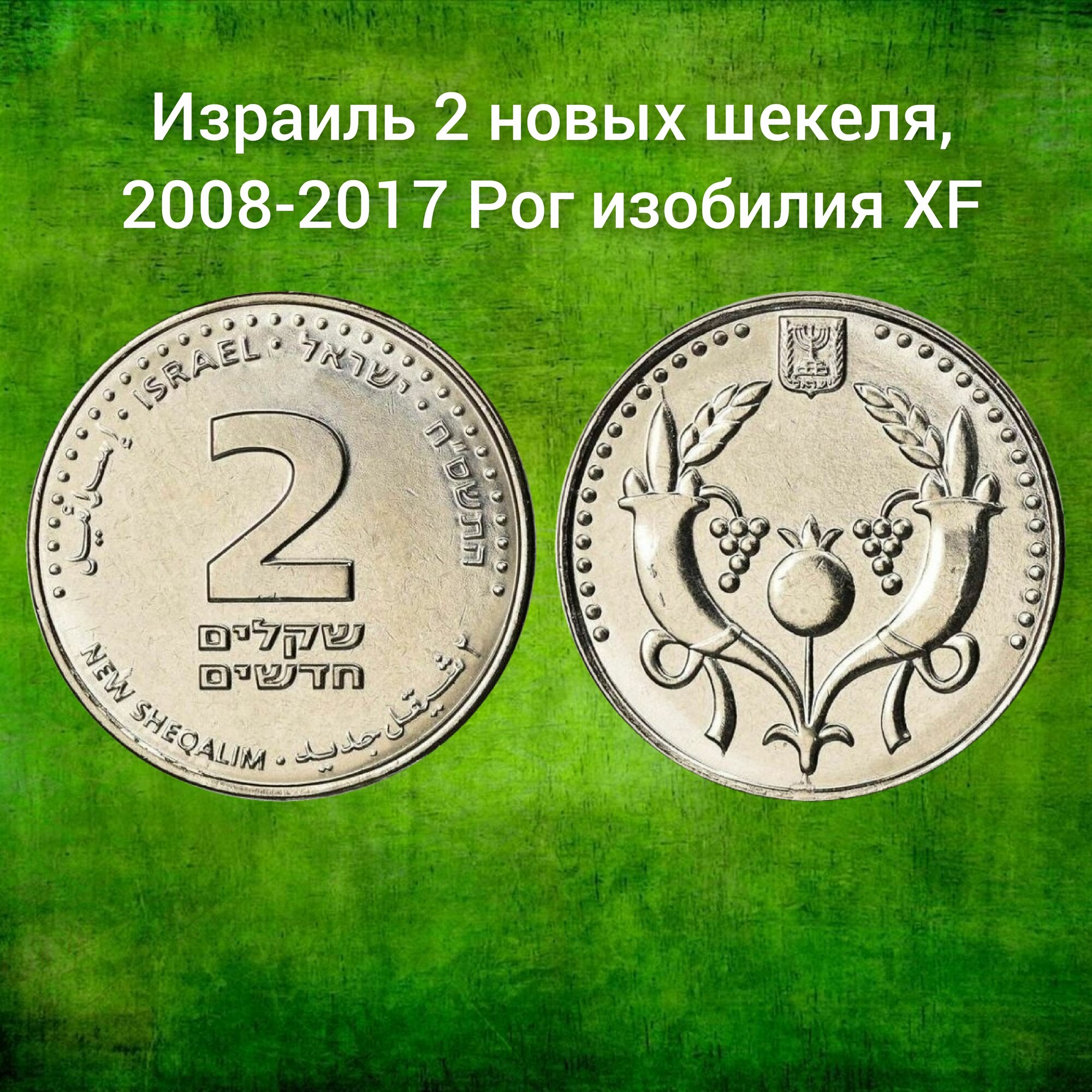 Израиль 2 новых шекеля, 2008-2017 Рог изобилия XF