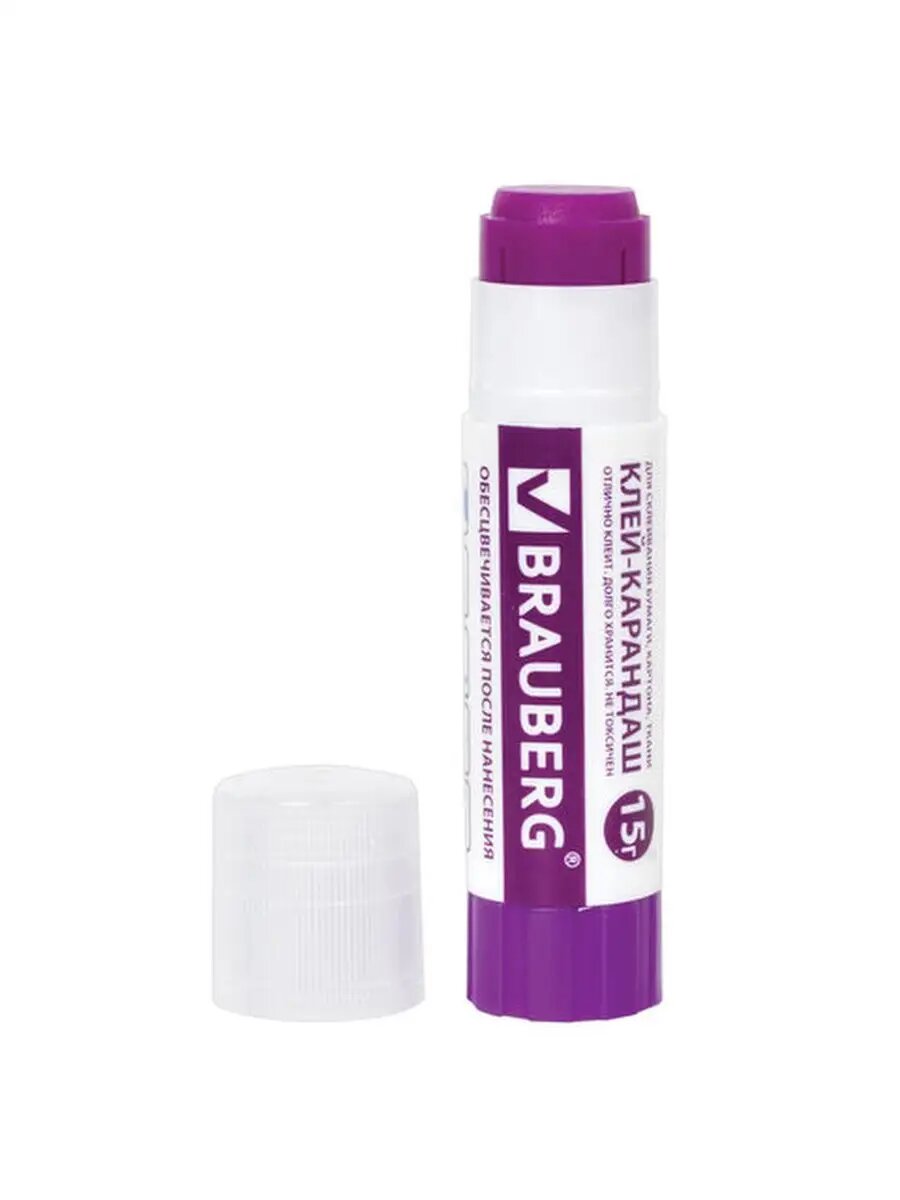 Клей-карандаш Brauberg, для бумаги, картона и текстиля, с исчезающим пигментом, 15 грамм — фото 1