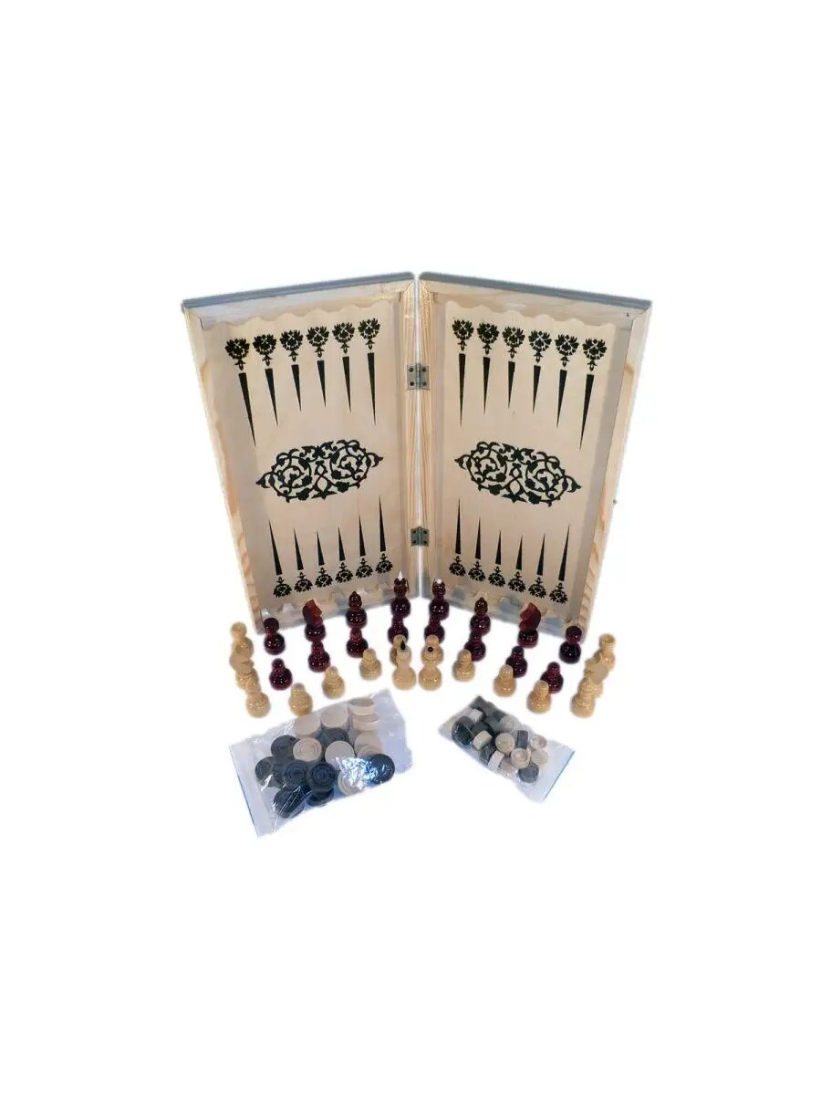 Игра настольная от Колорит "Шахматы, шашки, нарды", 3 в 1, деревянная доска, бежевая, 40х40 см