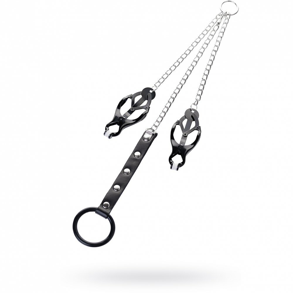 Зажимы для сосков с кольцом для пениса, TOYFA Metal, черные