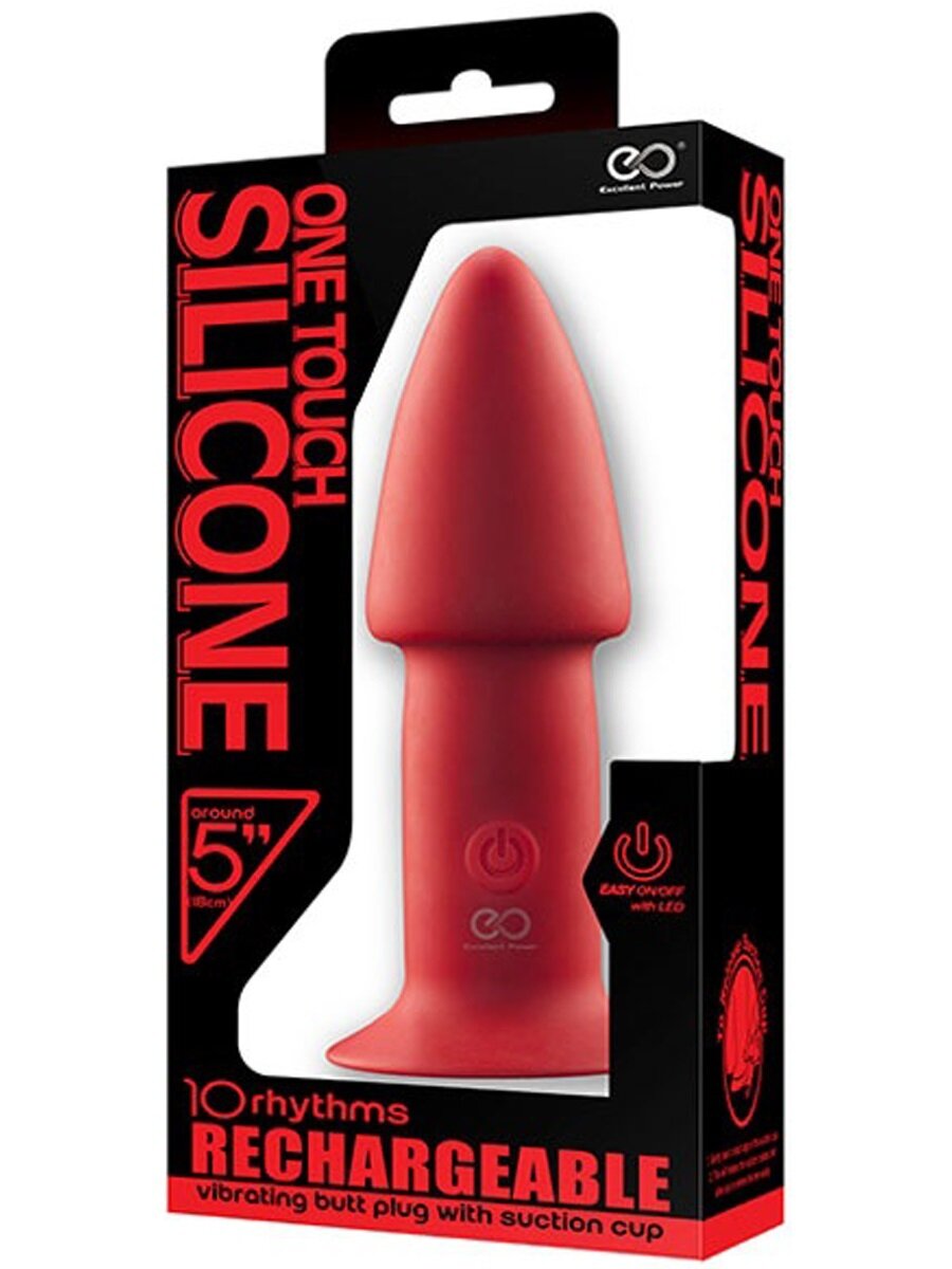 Силиконовая красная анальная пробка с вибрацией "RECHARGEABLE BUTTPLUG" 13см
