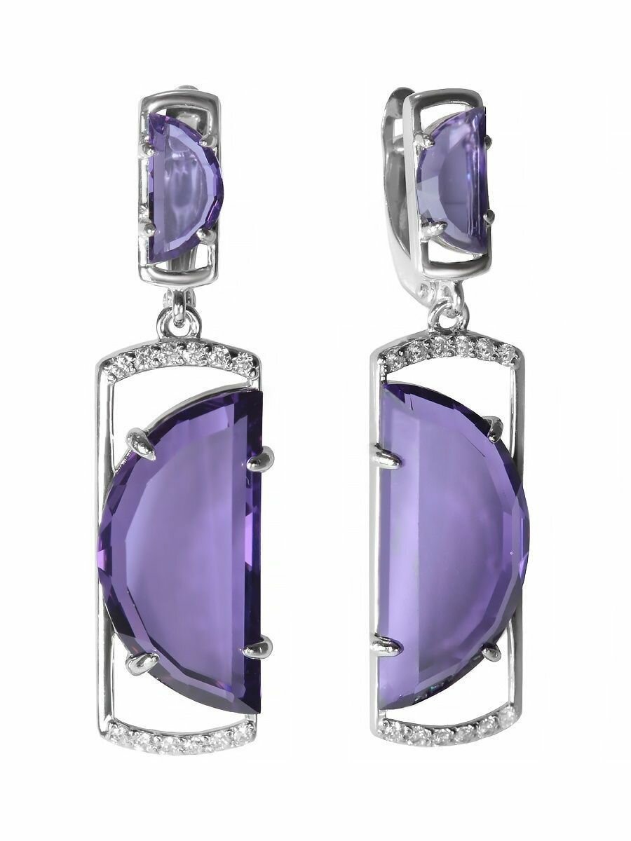 Серьги с подвесками, серебро, 925 проба, ситалл, фианит