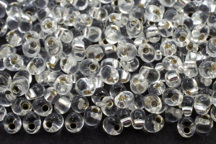 Бисер японский MIYUKI Magatama 4мм #0001 хрусталь, серебряная линия внутри, 10 грамм