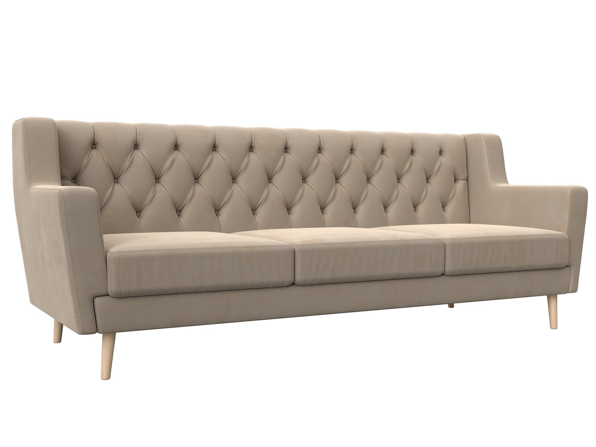 Диван кухонный прямой Брайтон 3 Люкс, велюр, механизм нераскладной, бежевый, 198x77x85см. Хит Диванов