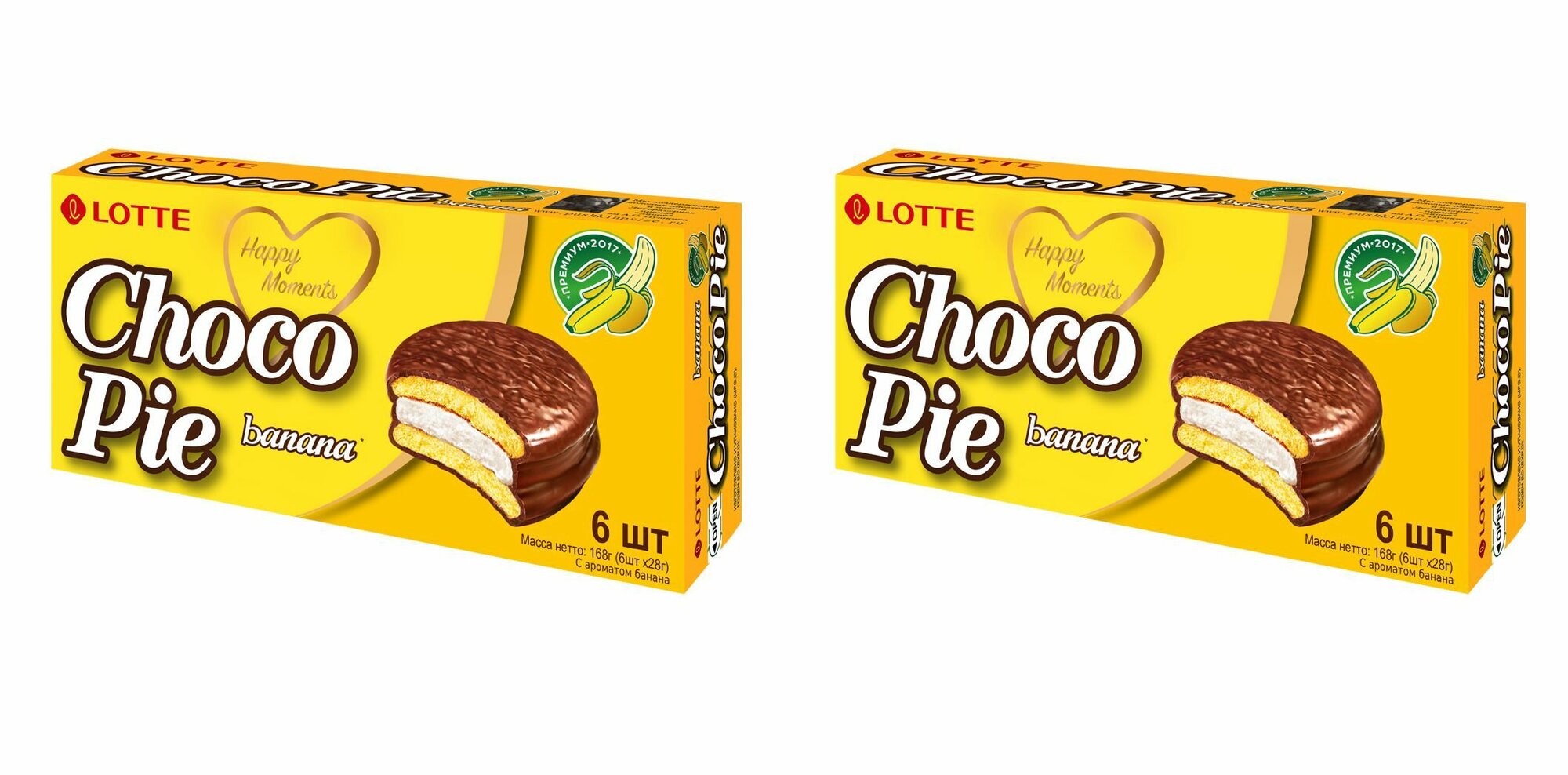 Choco Pie Печенье Lotte, Банан, 6 шт, 168 г, 2 упаковки