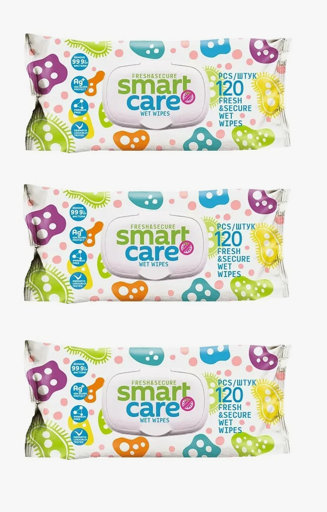 Влажные салфетки Smart Care Для Всей Семьи эконом, с крышкой, 120 шт - 3 штуки