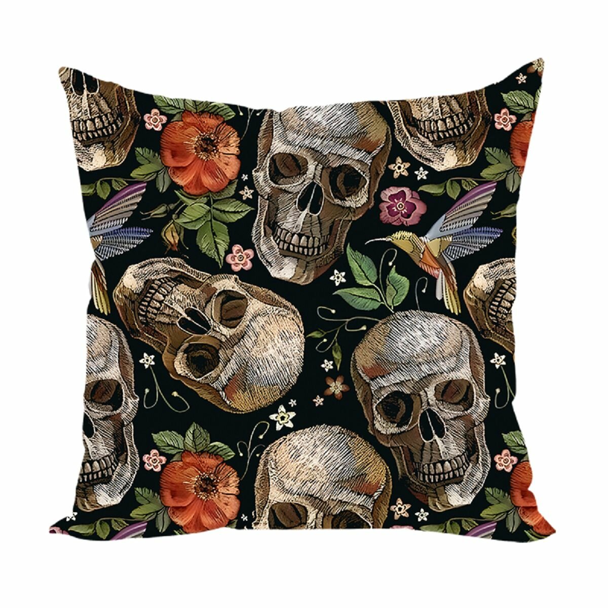 Подушка декоративная Череп и Цветущий сад 40х40 велюр