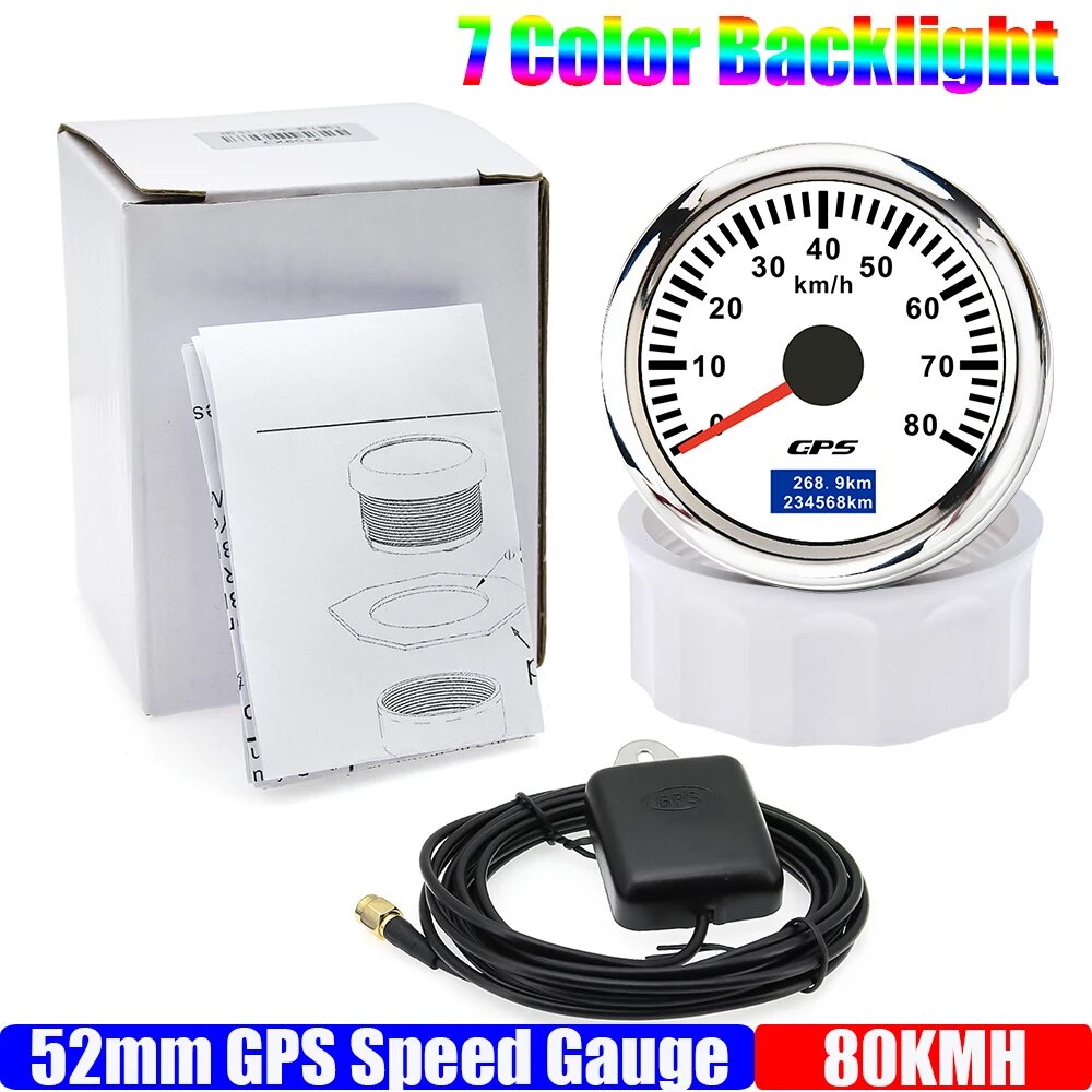 30-120KMH 52 мм GPS-спидометр с антенной 60KMH Измеритель скорости 7-цветная подсветка Одометр для автомобиля, морской лодки, 12V24V Custom 80KMH WS