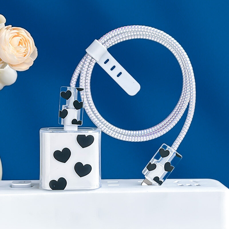 Чехол Hyun Yue, для кабеля Apple, защита от падения, прозрачный, сердечки