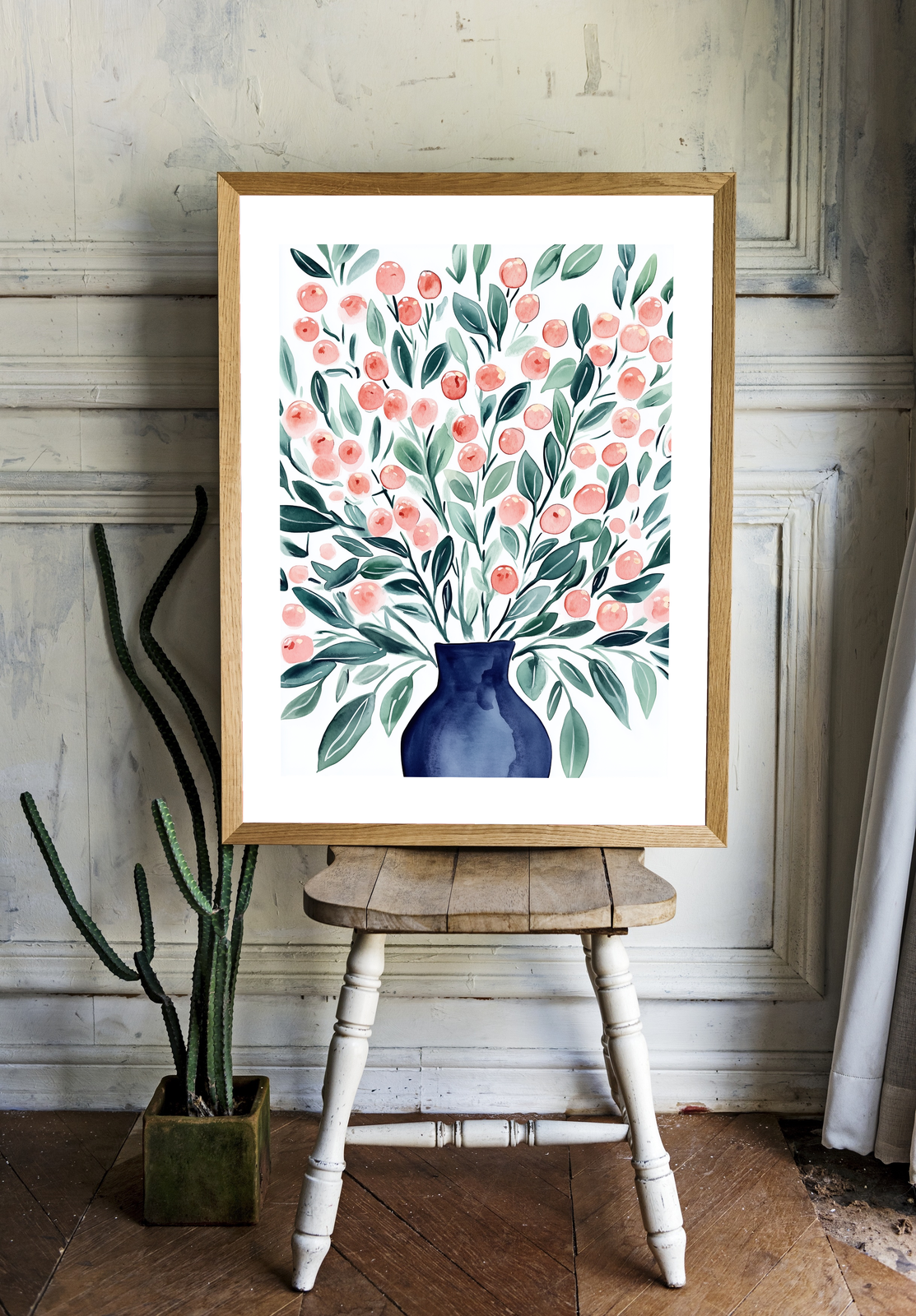 Постер "Цветы в синей вазе" 60x90 в раме