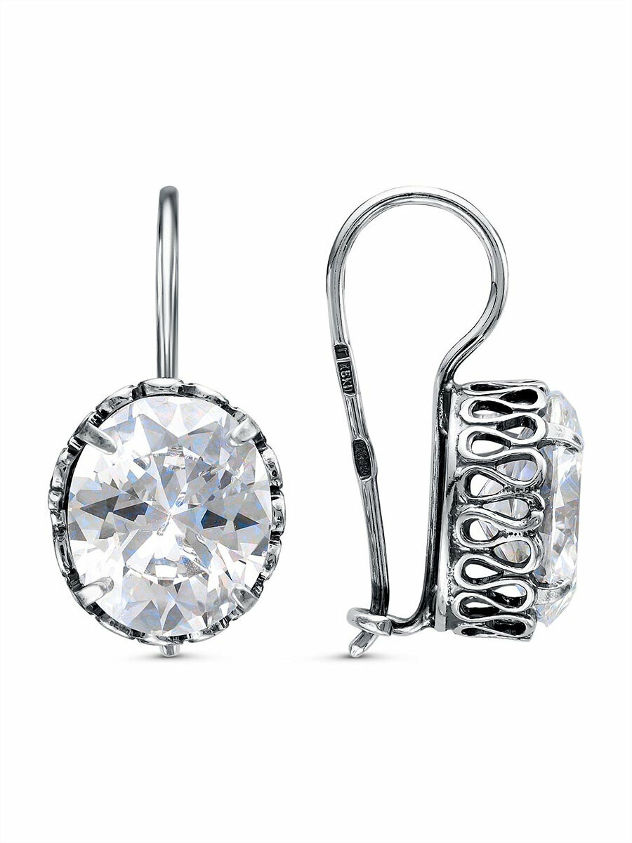 Серьги, серебро, 925 проба, оксидирование, фианит