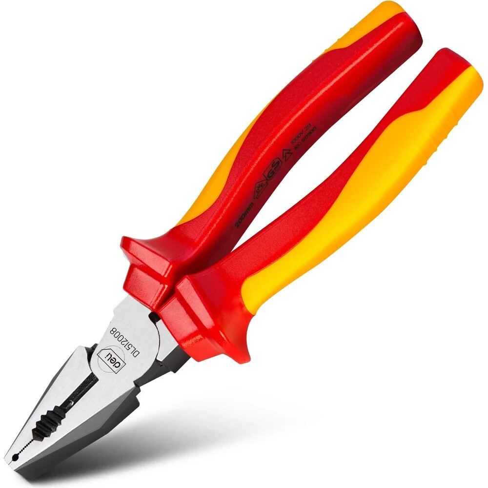 Диэлектрические комбинированные плоскогубцы DELI dl512008 200мм сертификат vde до 1000в, сталь cr-v, работы с объектами