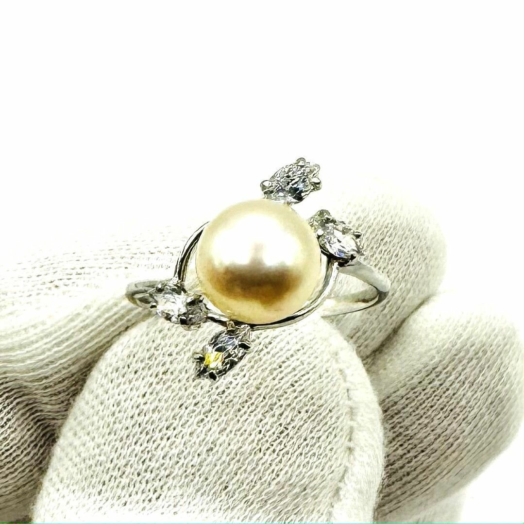 Кольцо тонкое, серебро, 925 проба, родирование, жемчуг