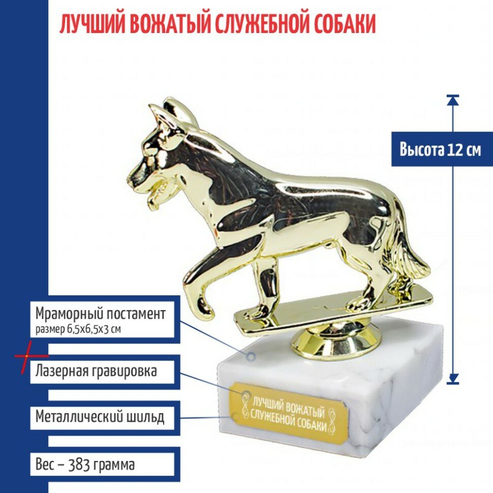 Статуэтка Собака "Лучший вожатый служебной собаки" на мраморном постаменте (12 см)