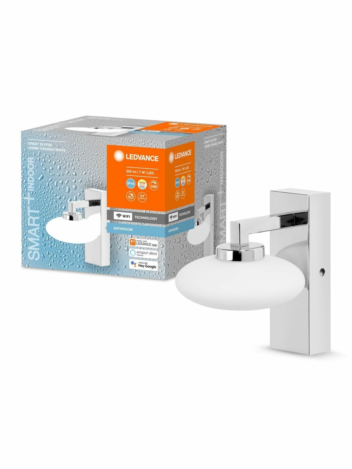 Умный светодиодный настенный светильник для ванной комнаты LEDVANCE SMART+ Wifi Orbis Wall Elypse TW, 7 Вт, 500Лм, 3000-6500К, IP44, 120 мм