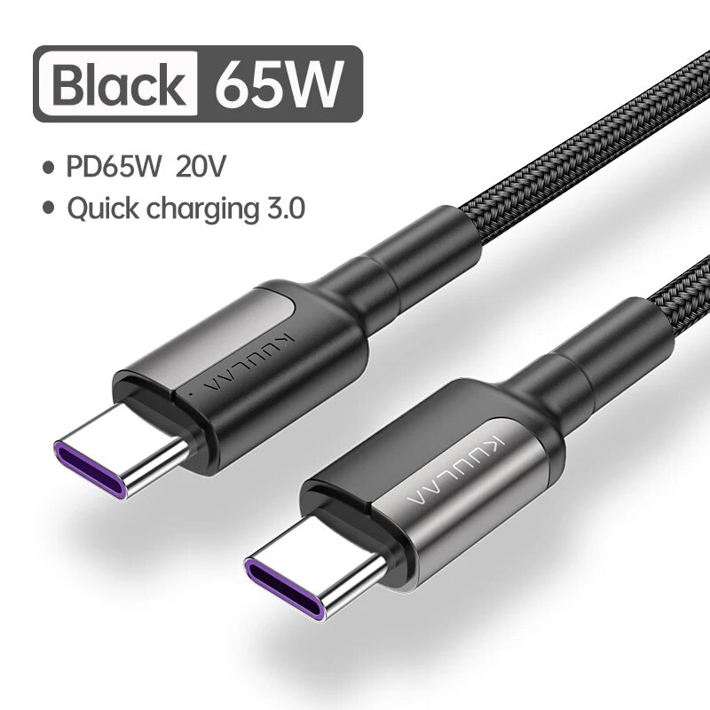 KUULAA USB C — USB-кабель типа c QC PD 100 Вт для xiaomi mi 10 9 redmi note 8 7 type-c кабель Quick Charge 4.0 быстрая зарядка USB-C