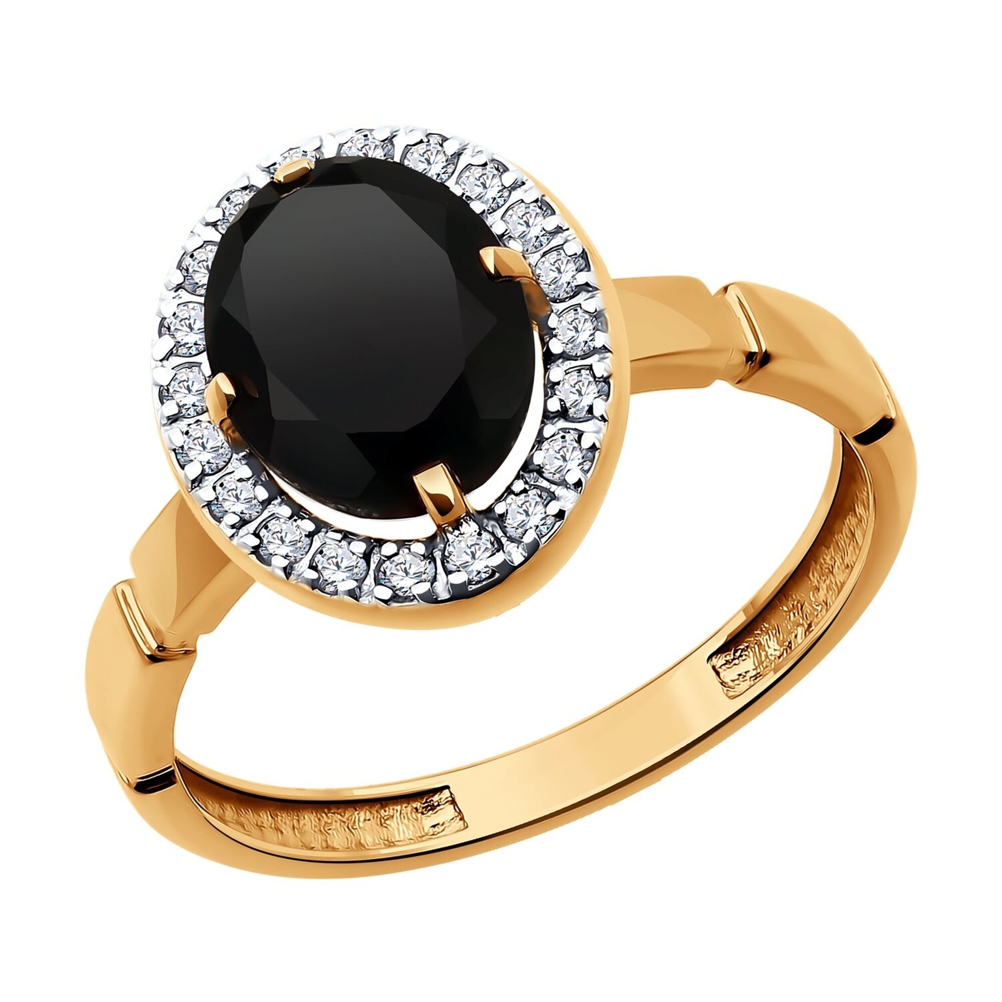 Кольцо, красное золото, 585 проба, агат, фианит