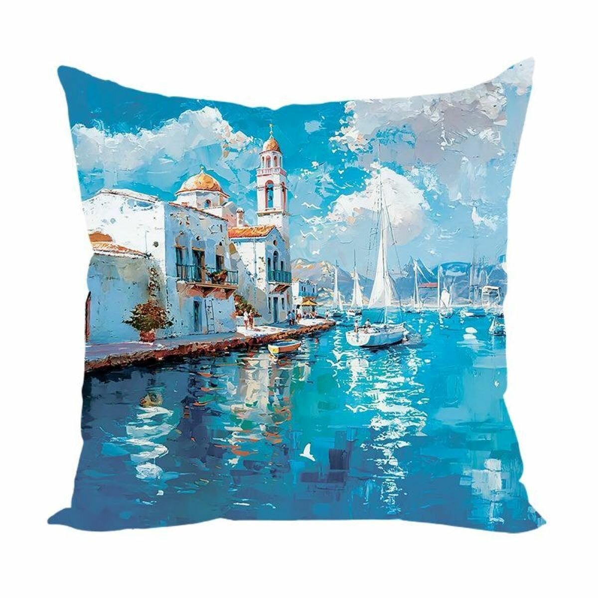 Чехол для подушки Греческий морской пейзаж велюр 40х40