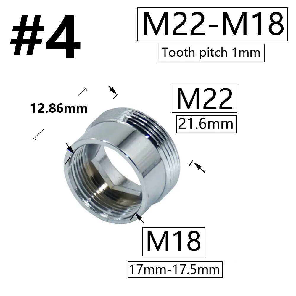 Муфта переходная M22-M18, зуб 1 мм, серебро