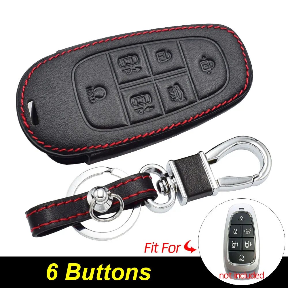 Кожаный чехол для ключей от автомобиля для Hyundai Santa Fe Tucson 2020 2021 2022 Sonata 6 Buttons
