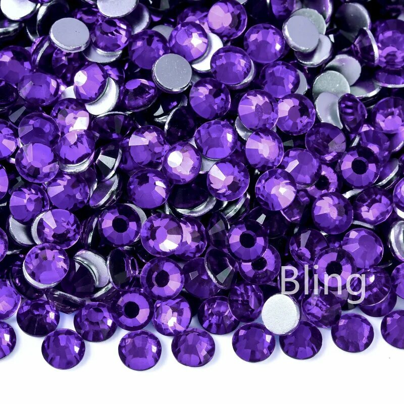 Роскошные новые цветные стразы с плоской задней частью, фиолетовое стекло, стразы без горячей фиксации, украшения для дизайна ногтей, стразы, кристаллы для поделок своими руками
