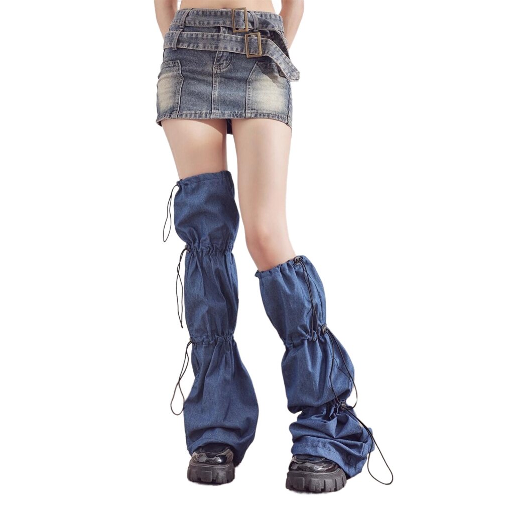 Женские мешковатые джинсы в стиле панк, гетры, расклешенные носки с повязкой на шнурке