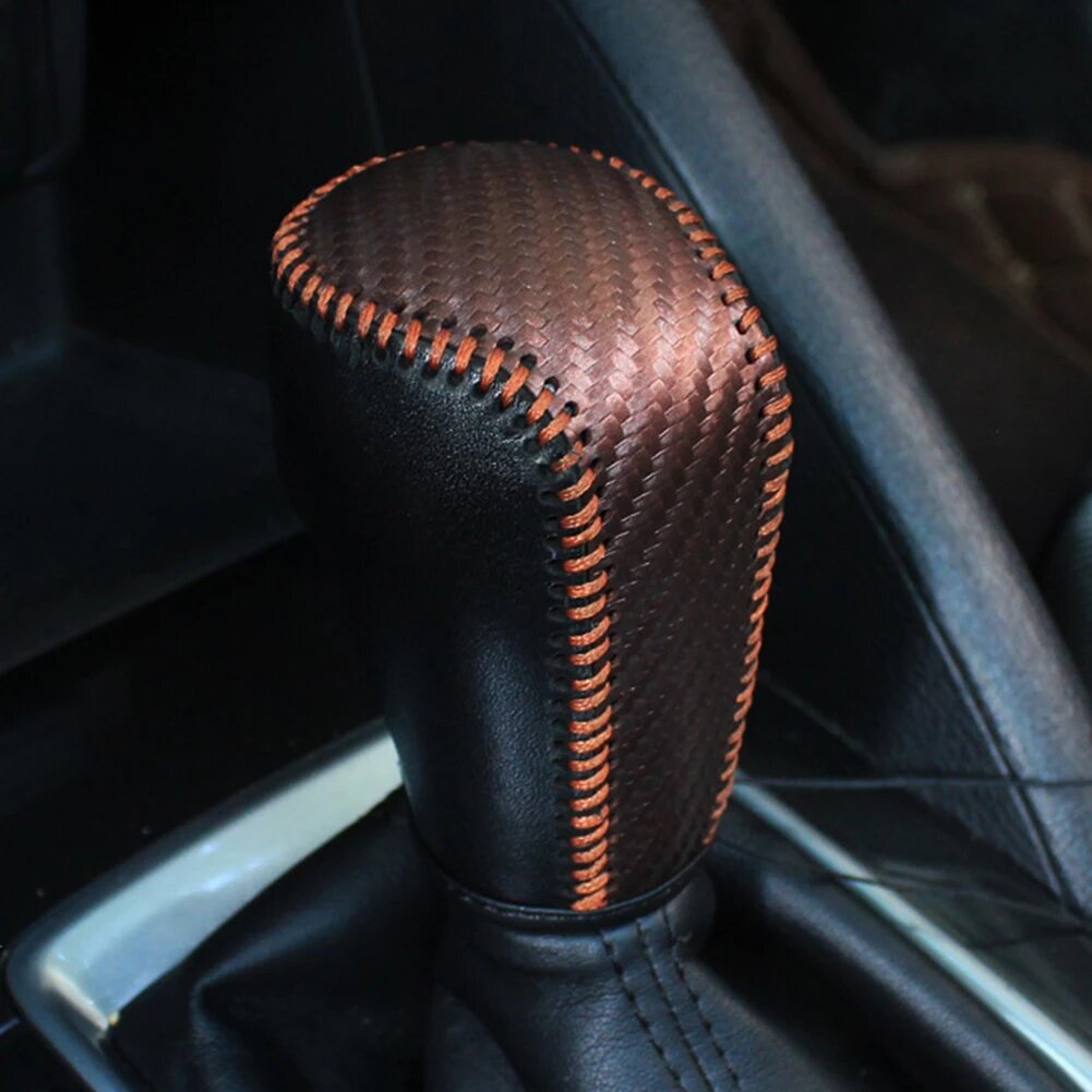 Автомобильный кожаный чехол на ручку переключения передач для Mazda 3 Axela Atenza CX-5 CX3 CX-3 CX5 2015-2020 AT, воротники ручного тормоза, чехлы Carbon Fiber Brown