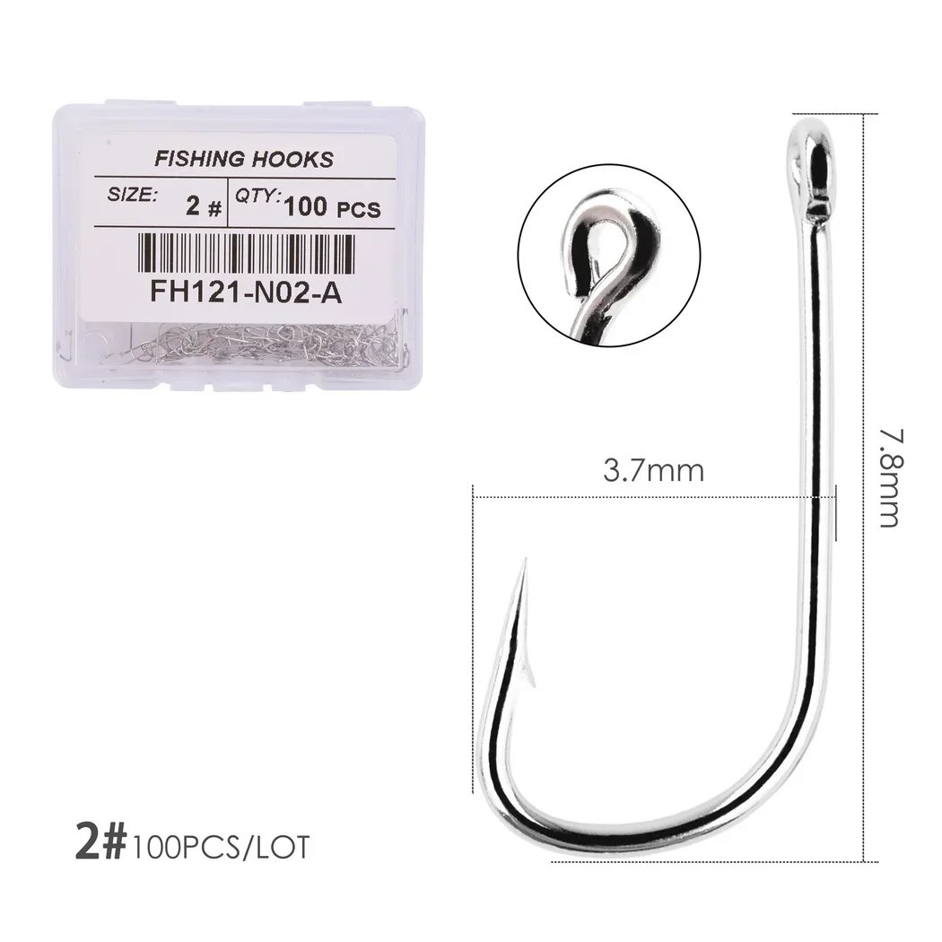 Рыболовные крючки 2#, 100шт, Size 2