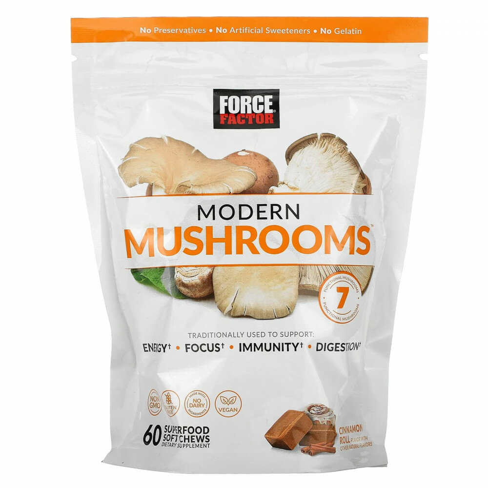 Force Factor, Modern Mushrooms®, булочка с корицей, 60 жевательных таблеток