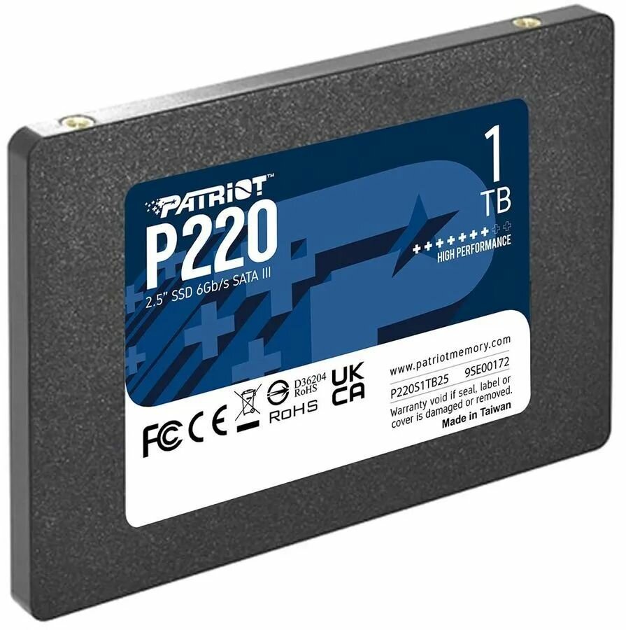 Внутренний SSD-диск Patriot Memory Накопитель SSD 1Tb Patriot P220 P220S1TB25 SATA III 2.5"