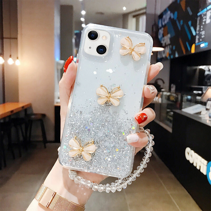 Чехол Promax New "Эпоксидная смола", для iPhone 16 Pro, дизайн с бабочками