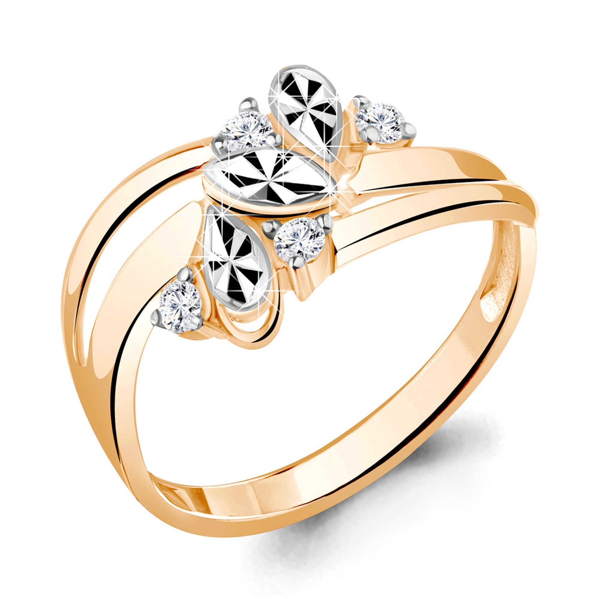 Кольцо, красное золото, 585 проба, фианит