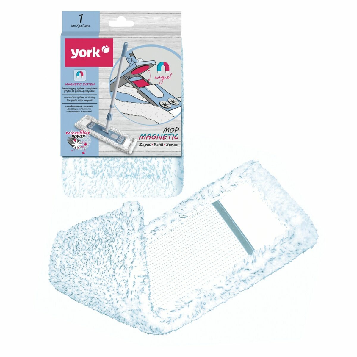 Насадка МОП плоская York для швабры Magnetic, 42х12см, микрофибра, плотный ворс (81700), 48шт.