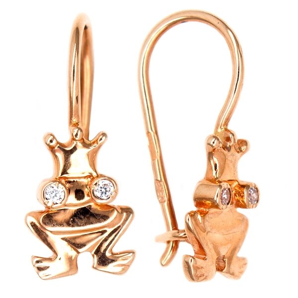 Серьги, красное золото, 585 проба, фианит