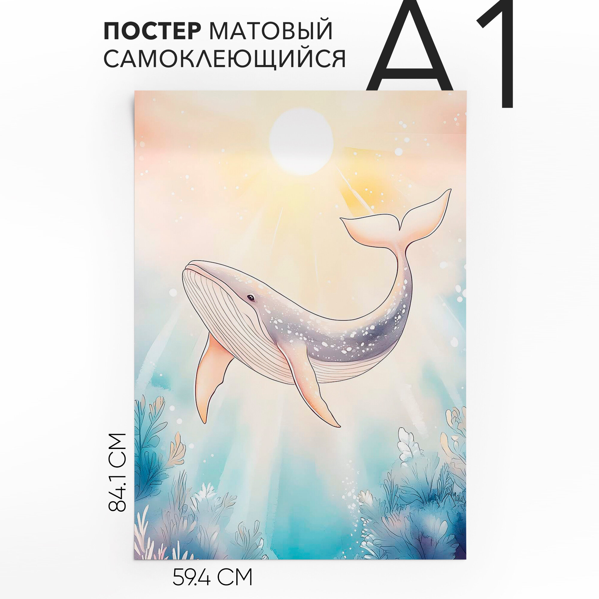 Интерьерные постеры на стену самоклеящийся, большой A1 Кит, влагостойкий, для декора