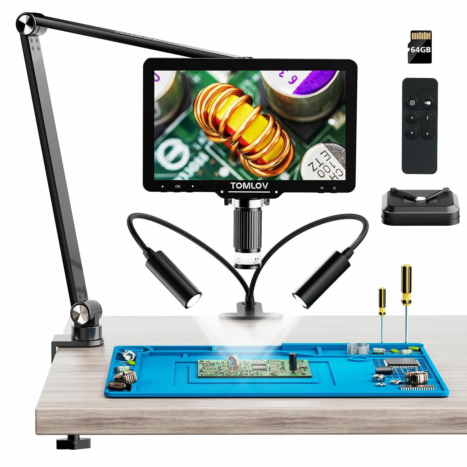 TOMLOV 2024 Новый DM501 Pro 2K 10.1" 2000x гибкий ЖК цифровой микроскоп для ремонта электроники, 64GB
