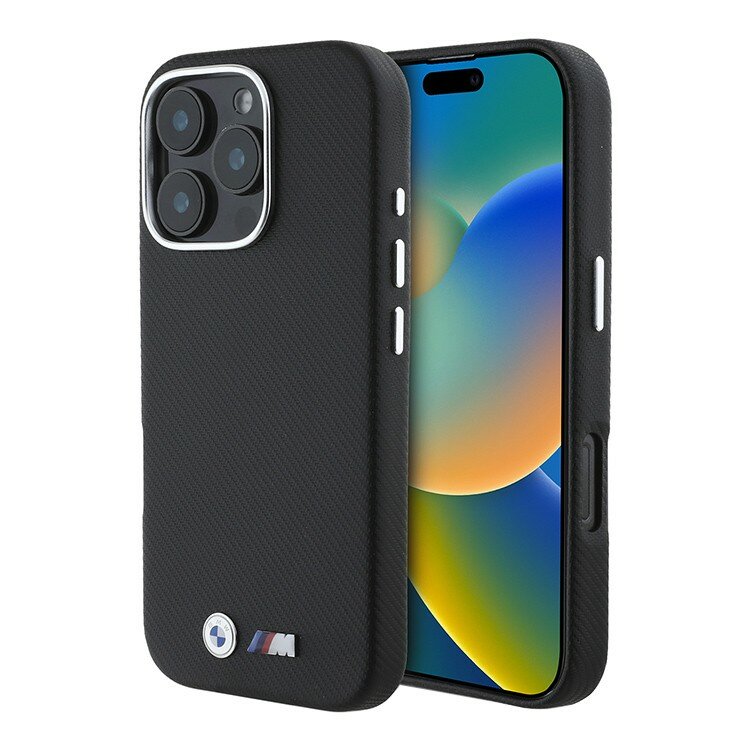 BMW чехол для iPhone 16 Pro, M-Collection PU-кожа Kevlar Full Wrapped черный