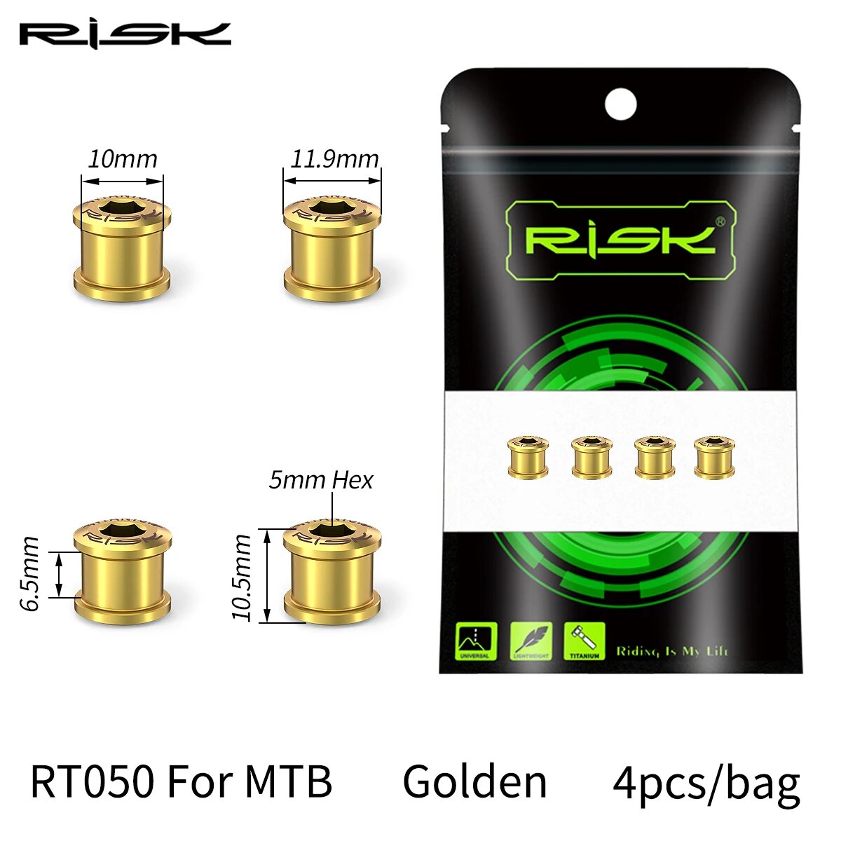 Болты RISK RT050 MTB золотистые 4шт