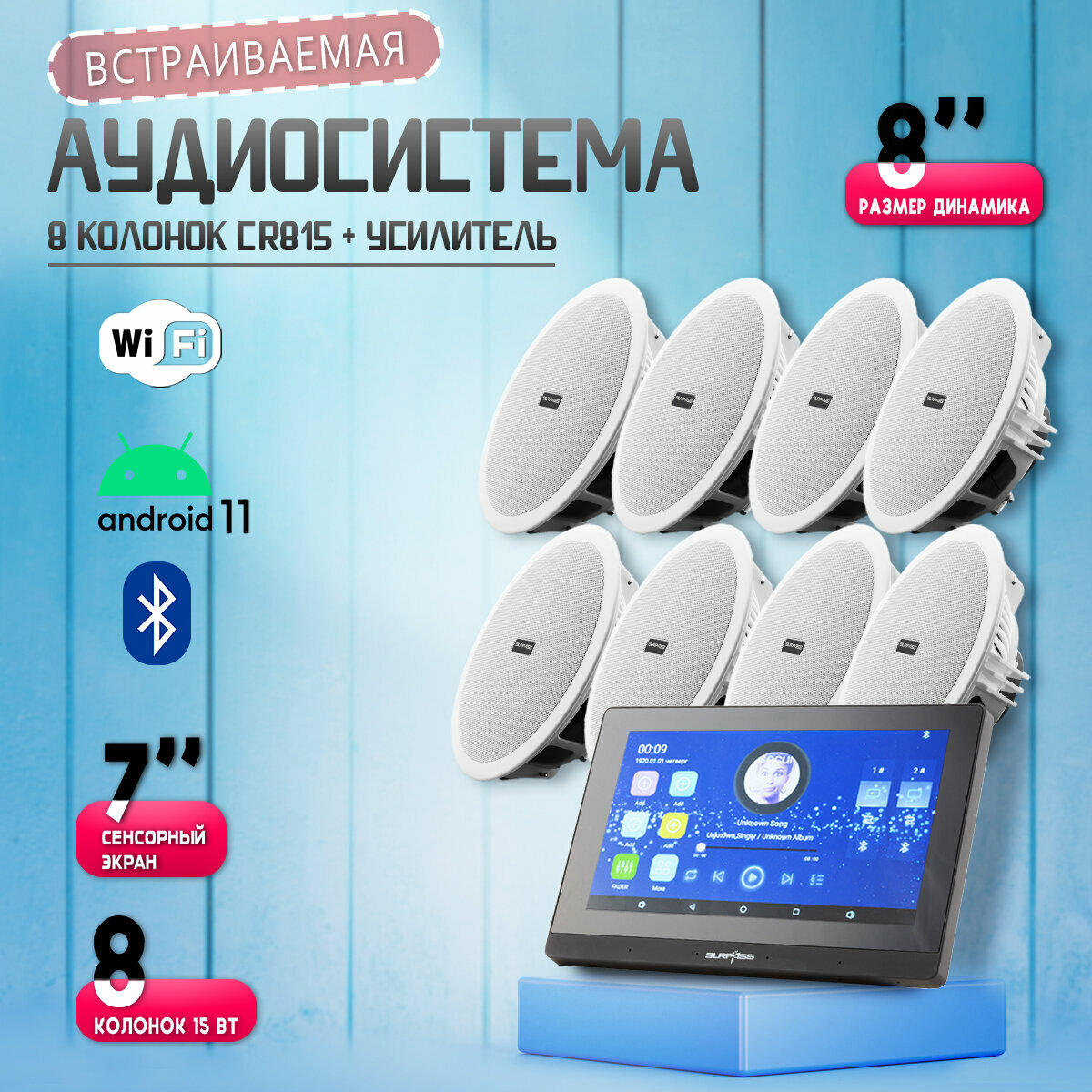 Комплект встраиваемой Android аудиосистемы для фоновой музыки с колонками