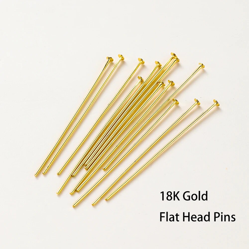 18K Gold Flat Head Булавки 0.6x30mm